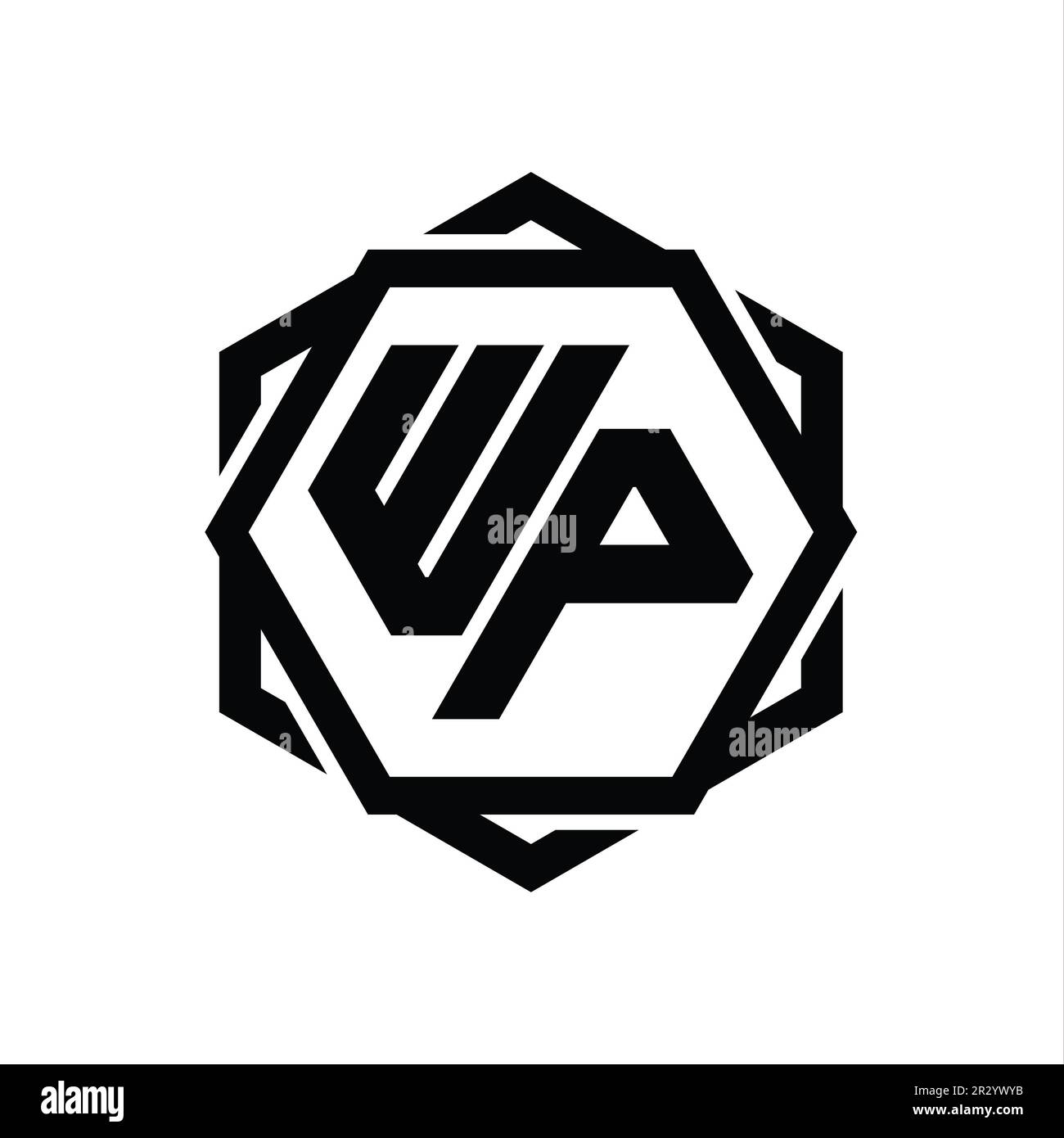 WP Logo monogram hexagon shape with geometric abstract isolated outline ...