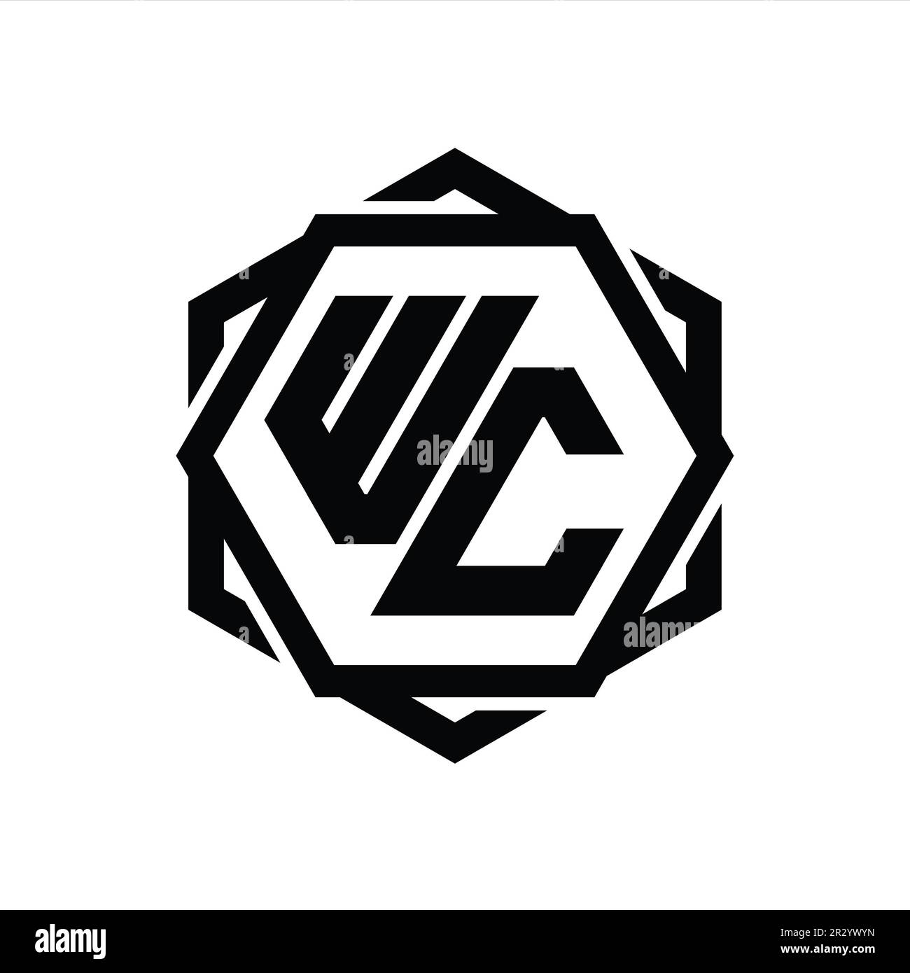 WC Logo monogram hexagon shape with geometric abstract isolated outline ...