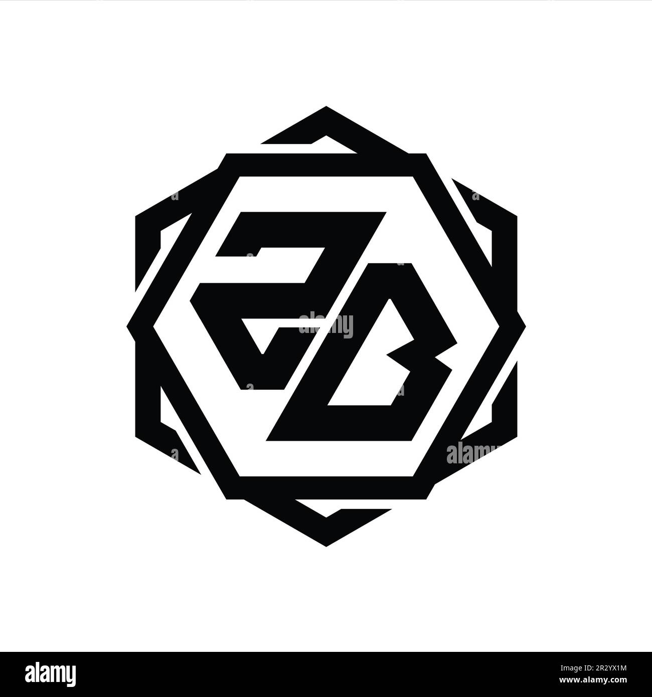 ZB Logo monogram hexagon shape with geometric abstract isolated outline ...