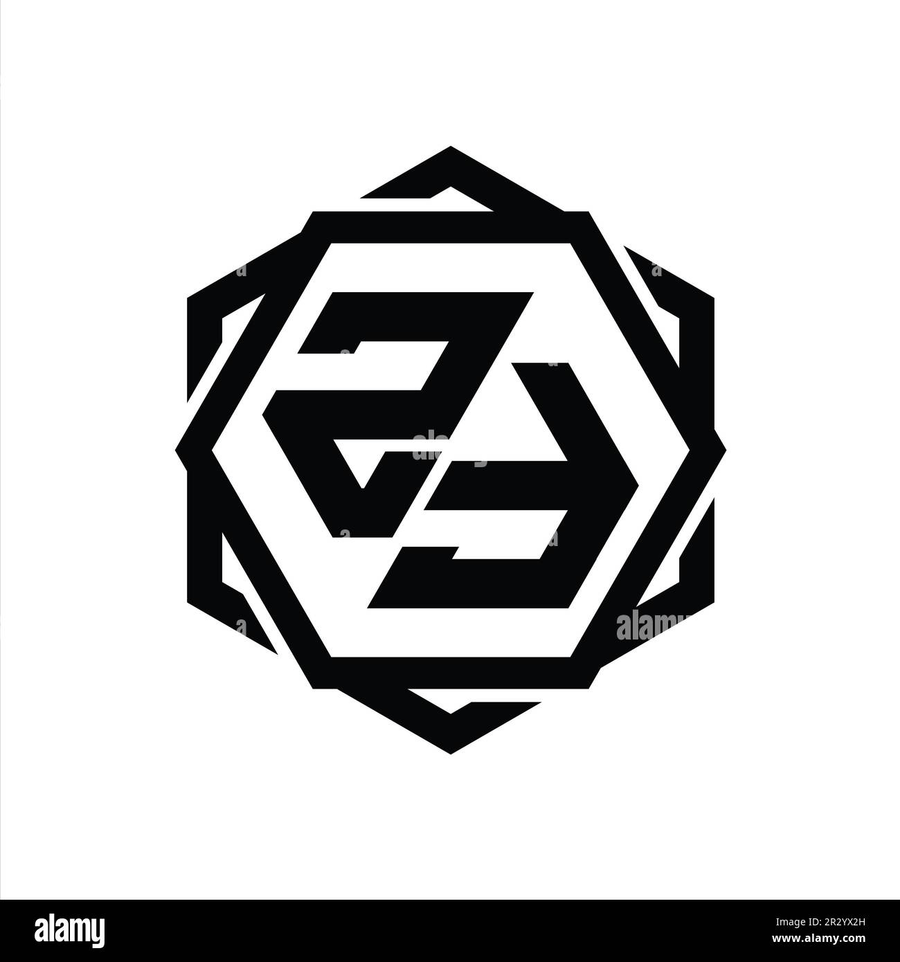 ZF Logo monogram hexagon shape with geometric abstract isolated outline design template Stock ...