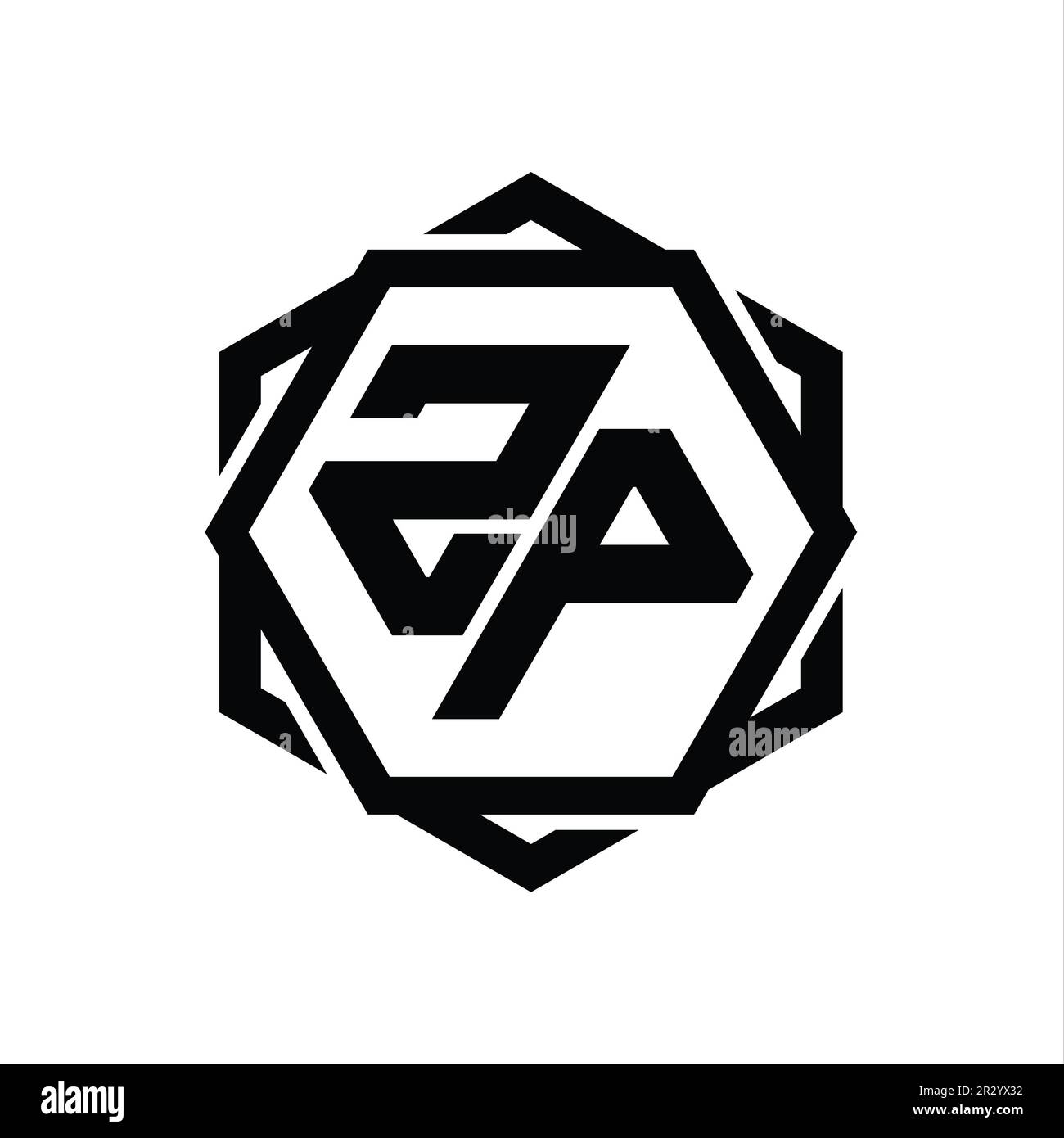 ZP Logo monogram hexagon shape with geometric abstract isolated outline ...
