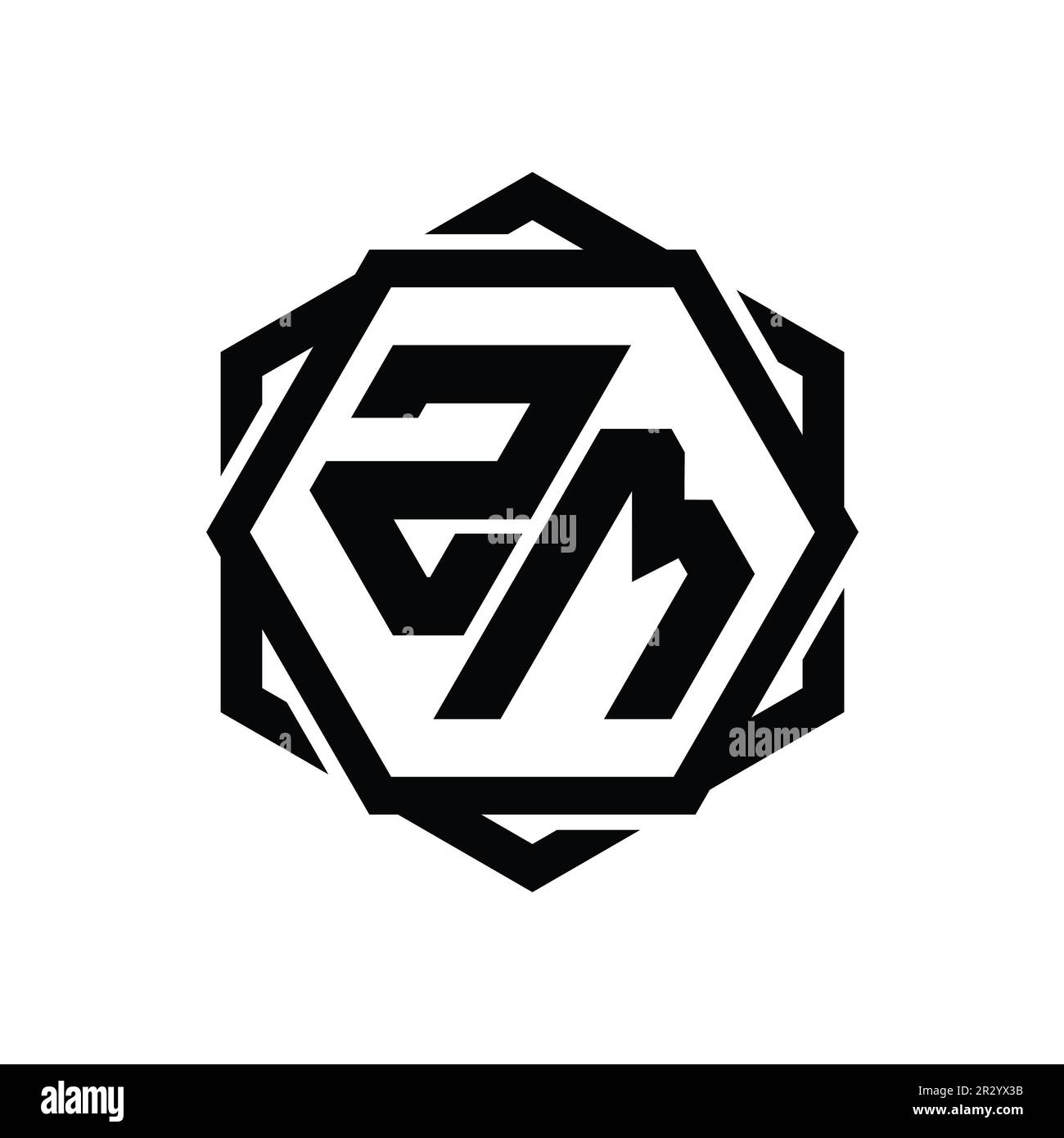 ZM Logo monogram hexagon shape with geometric abstract isolated outline ...