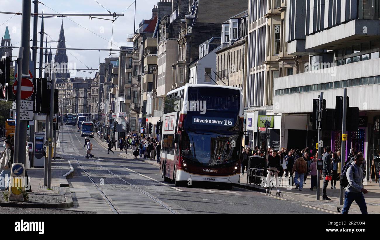 Public transport on Princes Street in Edinburgh - EDINBURGH, SCOTLAND ...