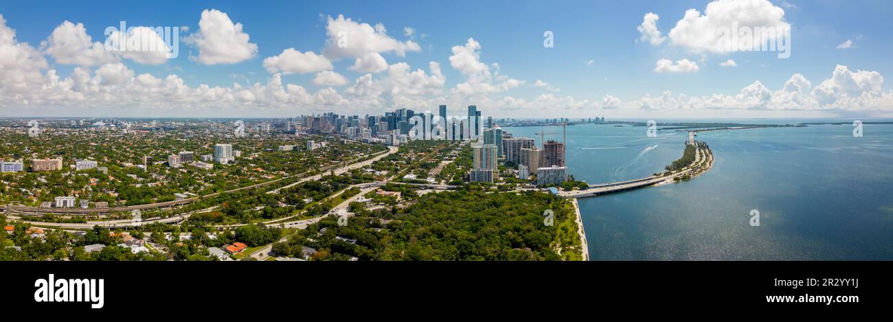 Aerial panorama Miami Key Biscayne Downtown and Brickell Stock Photo ...
