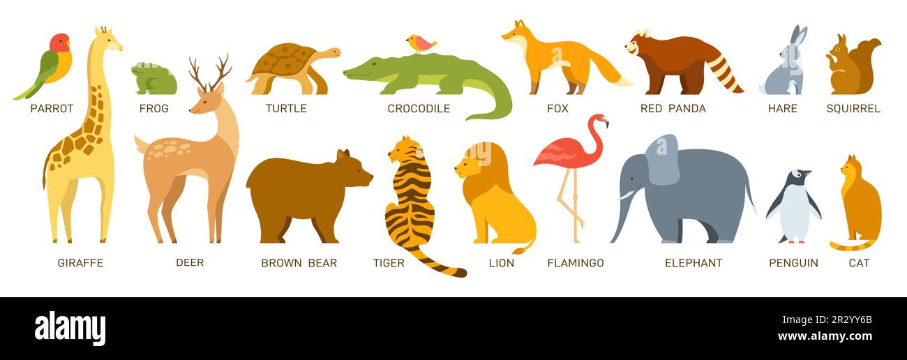 Animal with titles cartoon set. Alphabet for kids, educational learning ...