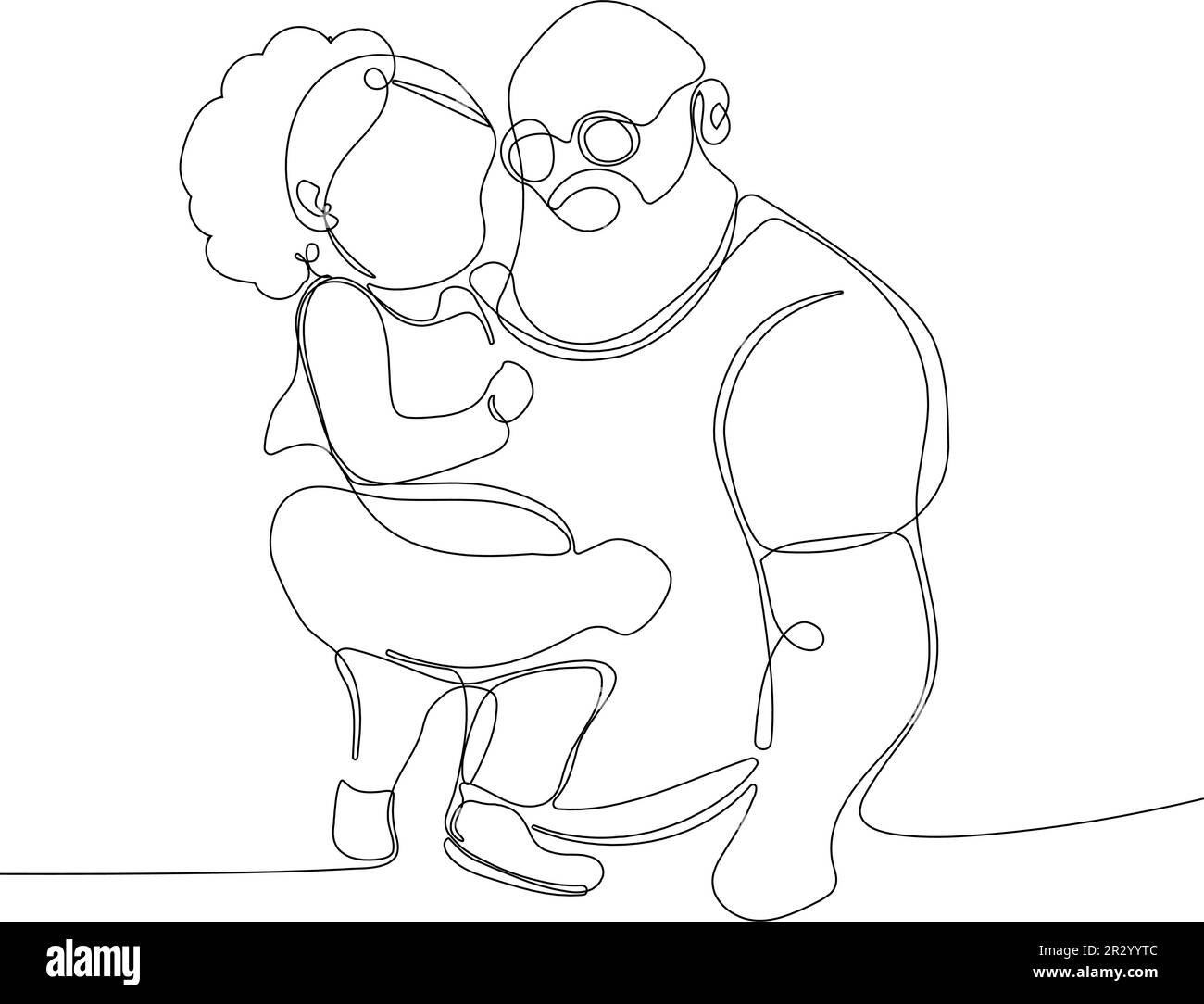 Hugs of a father with a child. One continuous line drawing banner ...