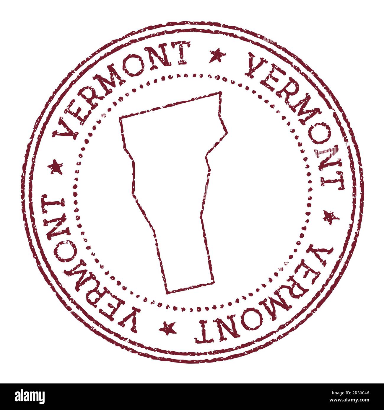 Vermont round rubber stamp with US state map. Vintage red passport ...
