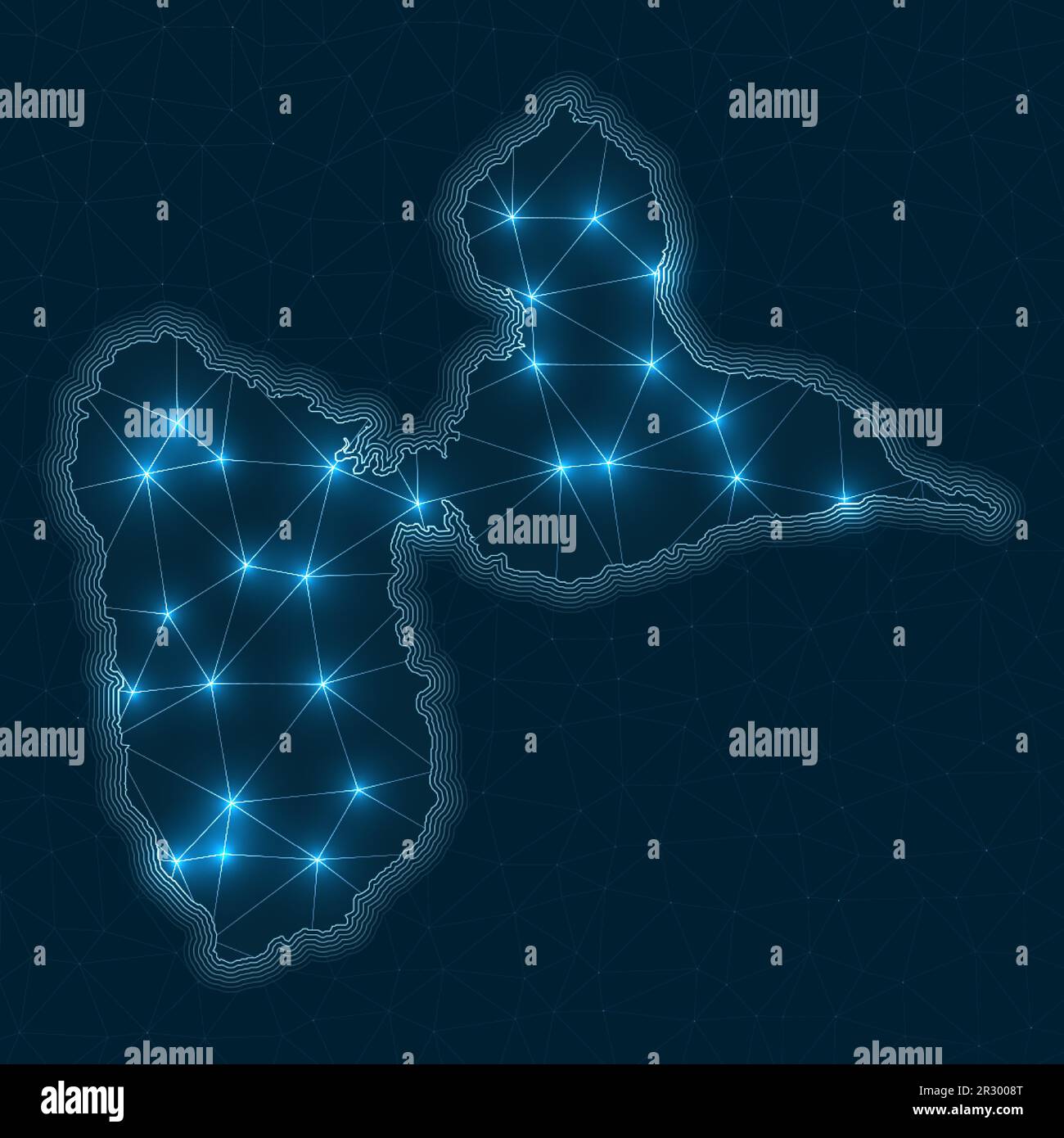 Grande-Terre network map. Abstract geometric map of the island. Digital ...