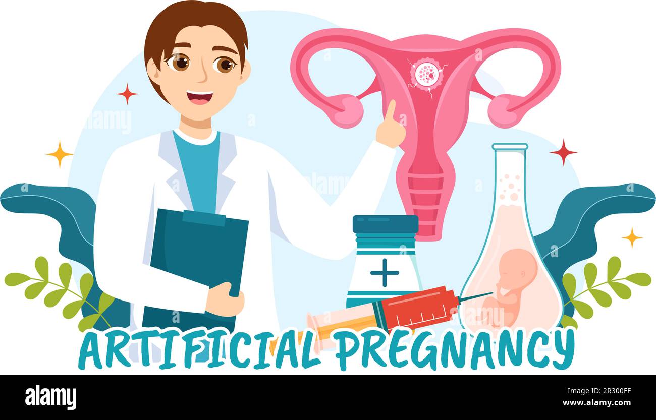 Artificial Pregnancy Vector Illustration with Couple After Successful ...