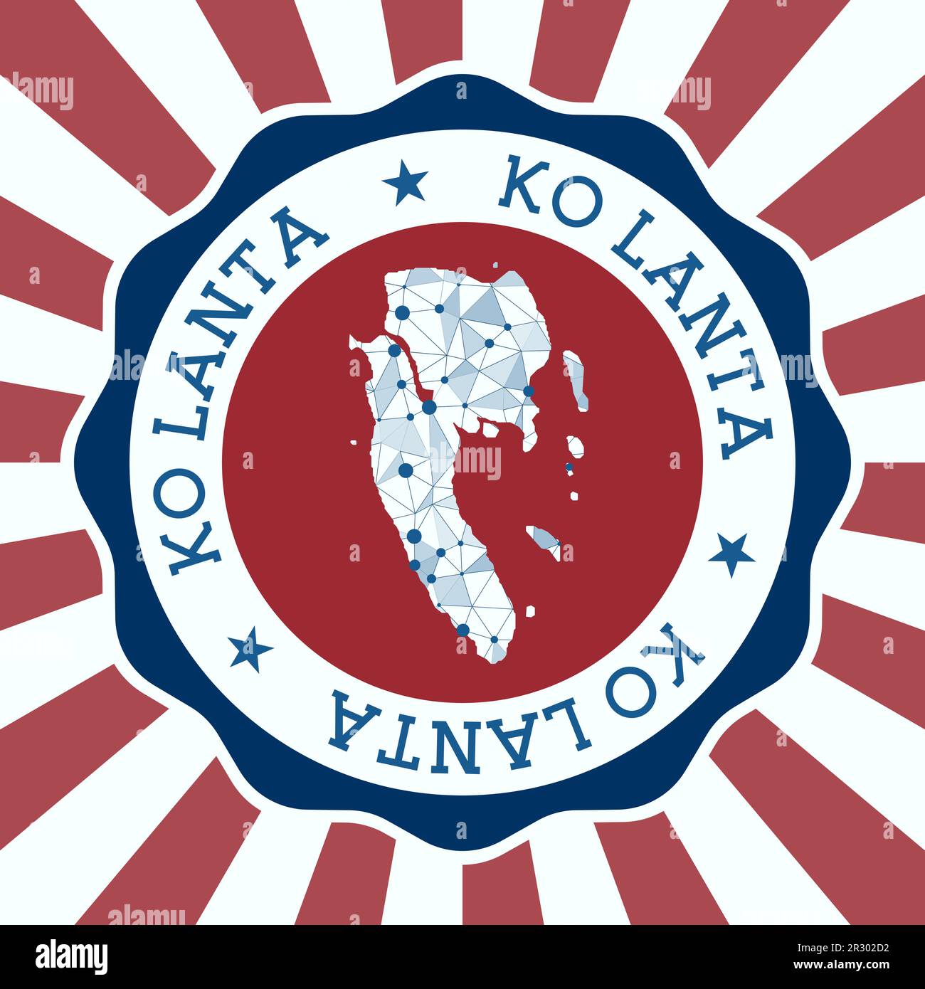 Ko Lanta Badge. Round logo of island with triangular mesh map and ...