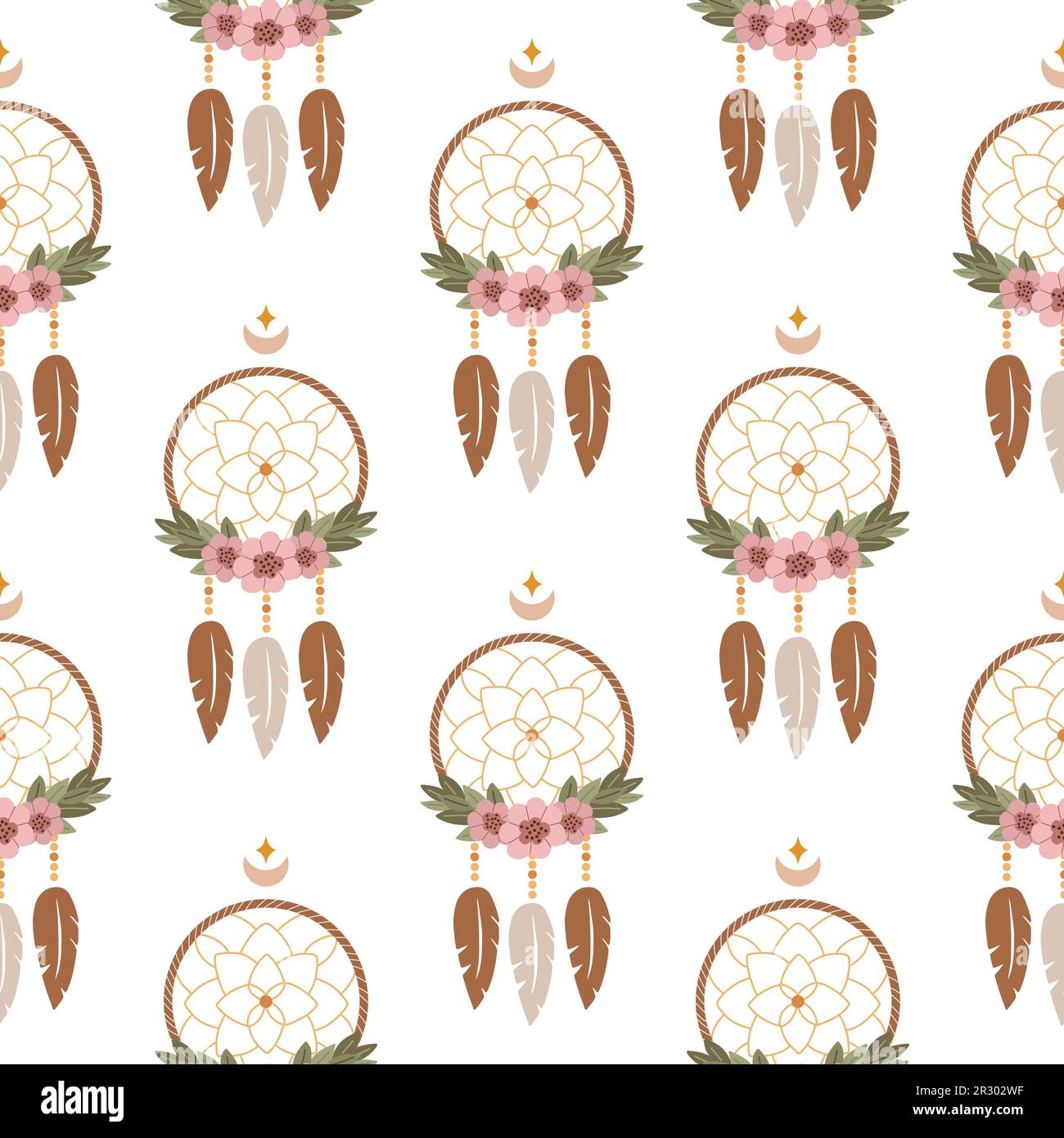 Vector ethnic seamless pattern. Native American dream catcher with ...