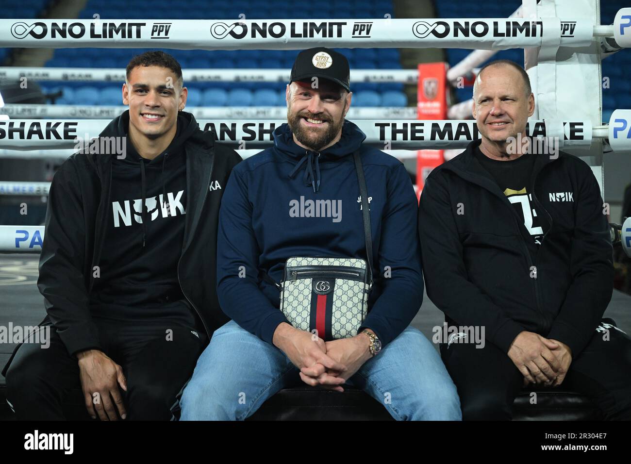 David Nyika (left) and Tyson Fury (centre) pose for a photograph ahead ...