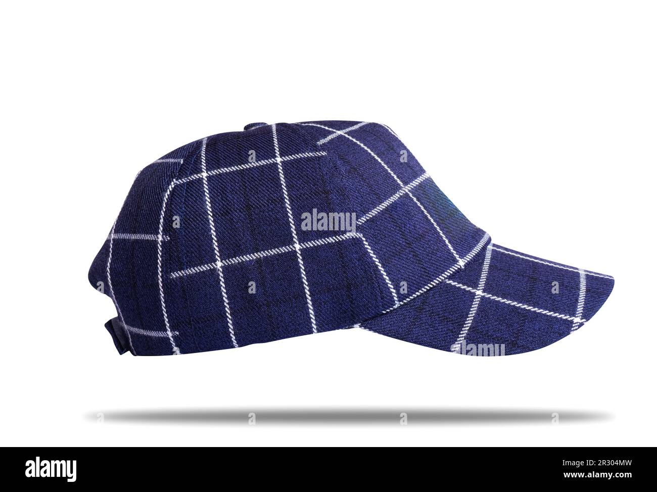 Navy blue baseball cap with white stripes isolated on white background ...