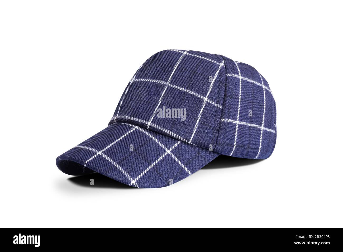 Navy blue baseball cap with white stripes isolated on white background ...