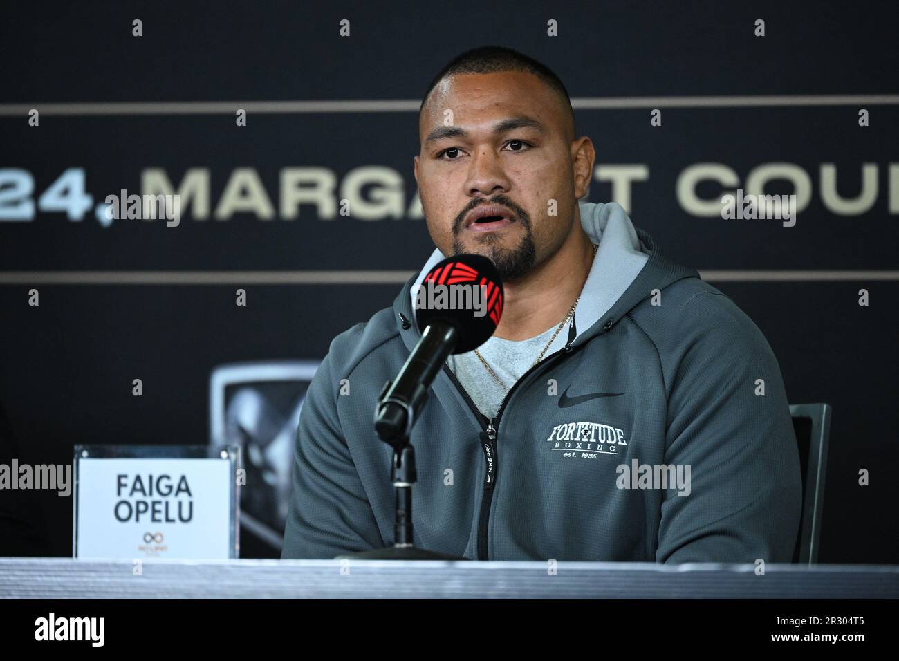 New Zealand boxer Faiga Opelu speaks during the press official press ...