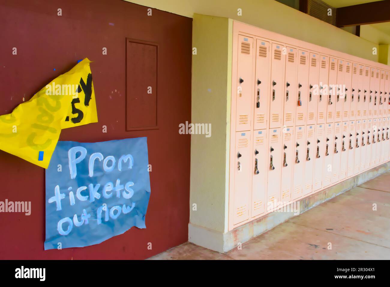 End of the school year signified by color prom signs and rows of book ...