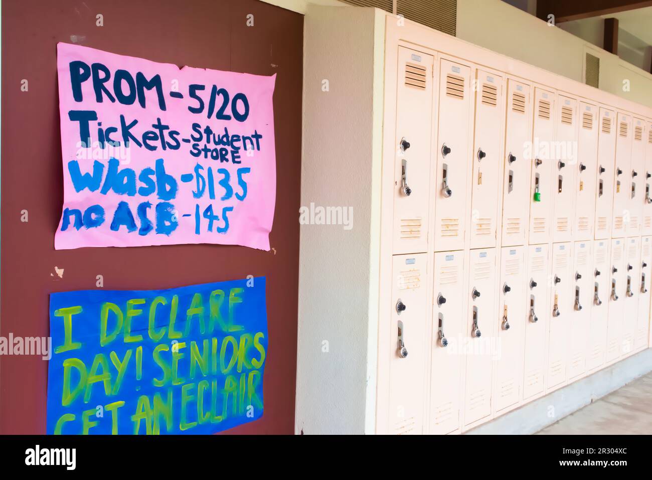 End of the school year signified by color prom signs and rows of book ...