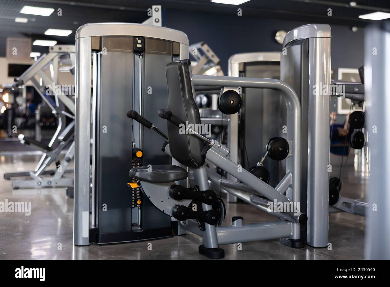 Interior of modern gym with weight training machines Stock Photo - Alamy