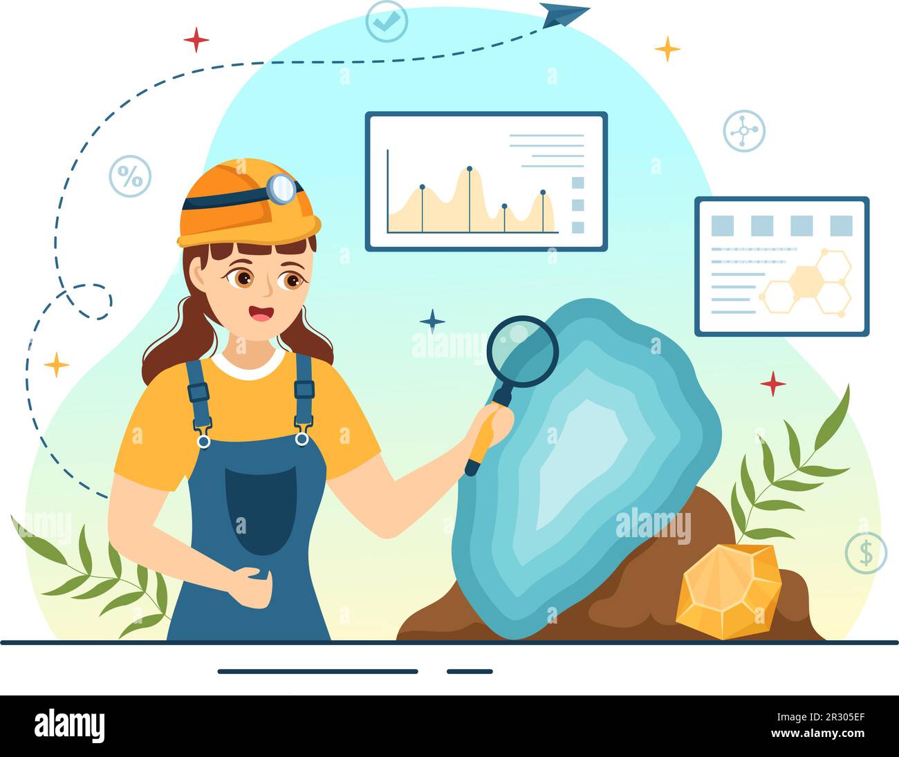 Mineralogist Vector Illustration with Natural Stone and Mineral ...