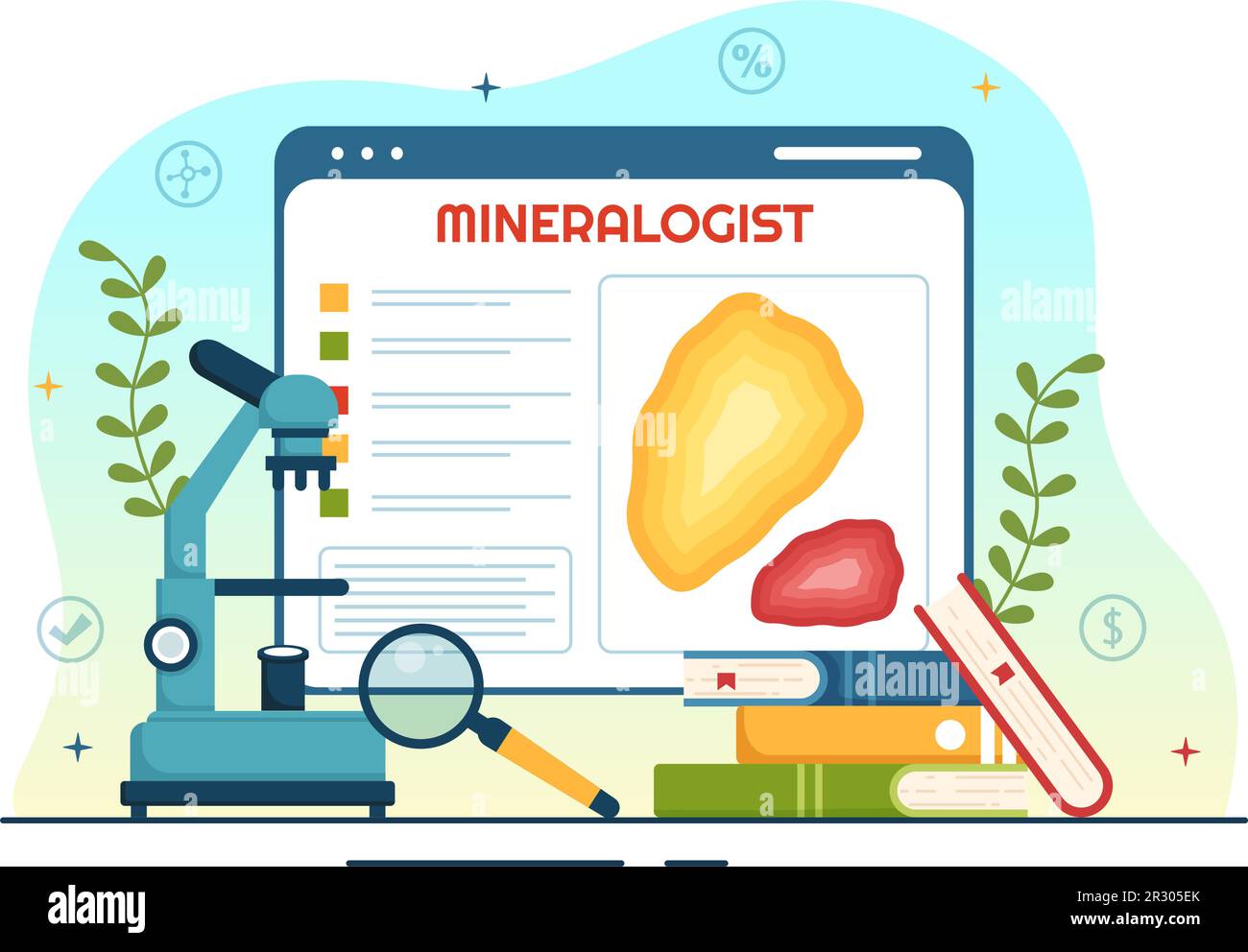 Mineralogist Vector Illustration with Natural Stone and Mineral ...