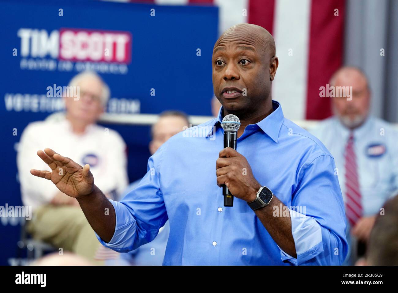 FILE - Sen. Tim Scott, R-S.C., speaks at a town hall, Sunday, April 30 ...