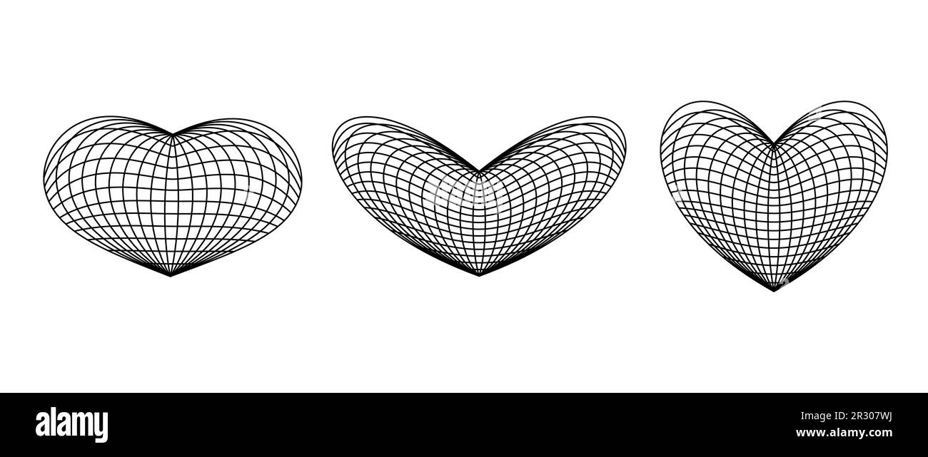 Wireframe heart shapes set. grids. Grid design element. Love or ...