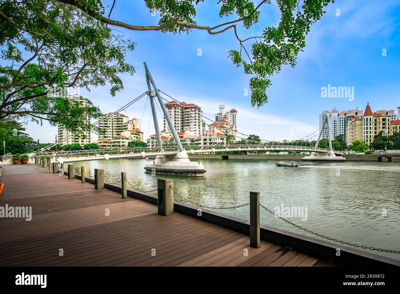 Tanjong Rhu Suspension Bridge near Singapore Sports Hub. It is a sports ...