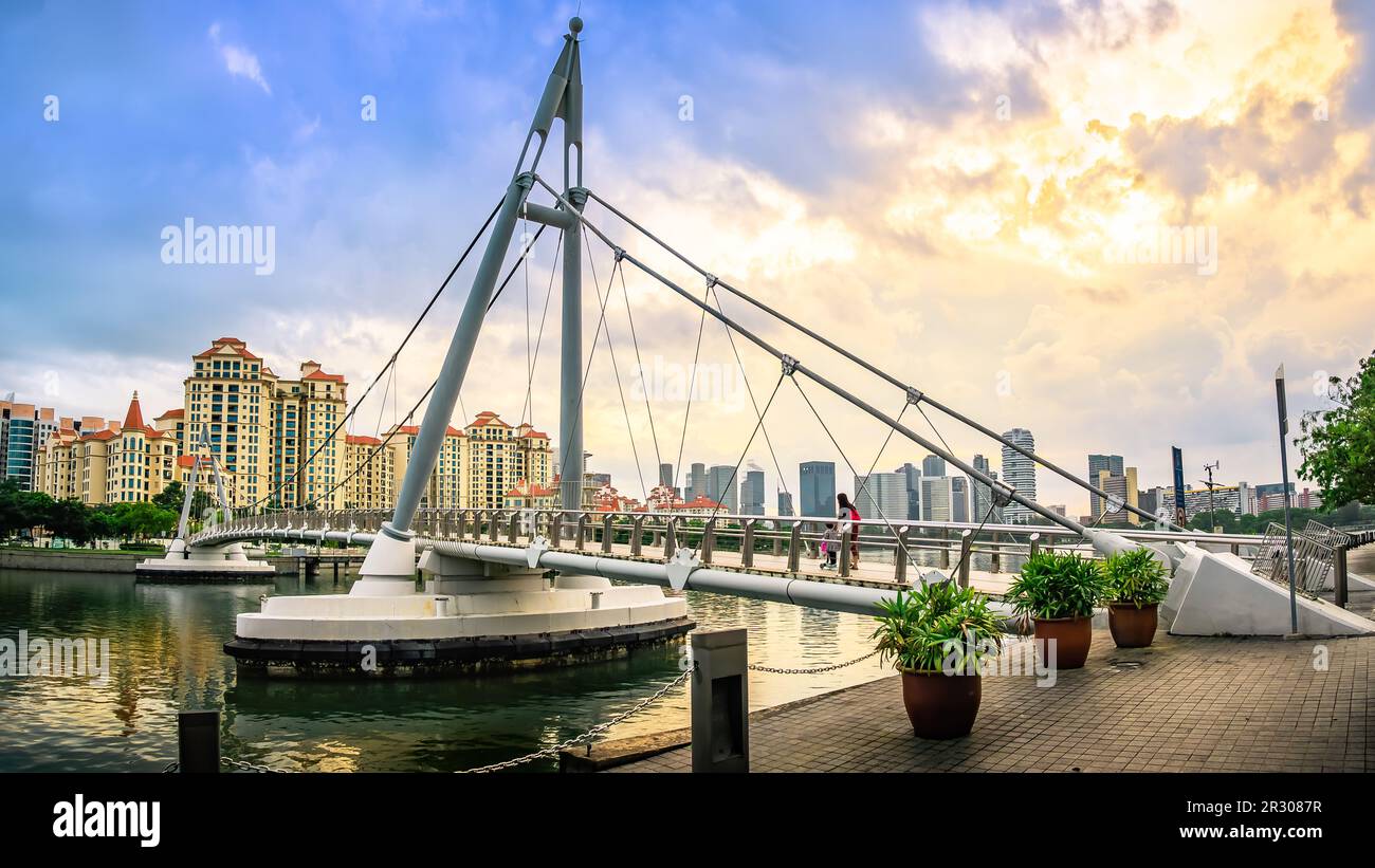 Tanjong Rhu Suspension Bridge near Singapore Sports Hub. It is a sports ...