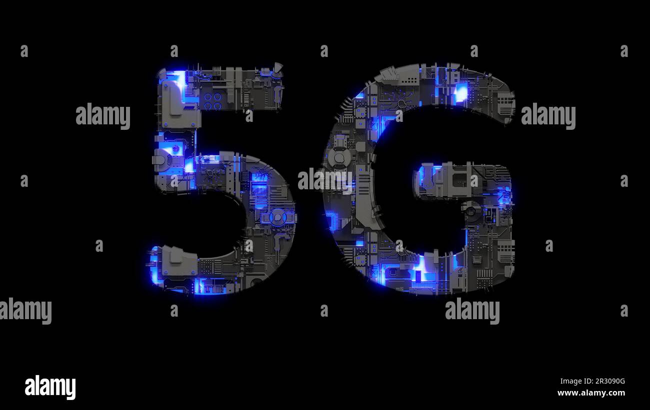 modern cybernetic text 5G shining blue electrical light, isolated ...
