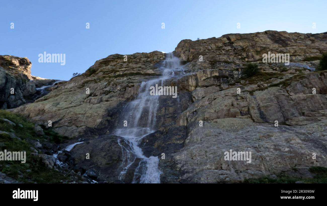 pretty mountain ridge highland fast water fall at summer day - photo of ...