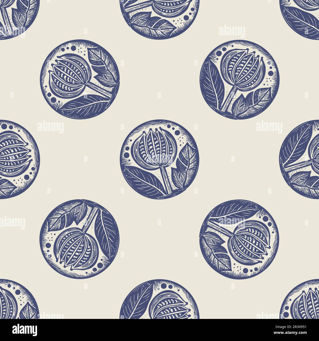 Masculine block print floral botanical vector pattern. Seamless sketchy ...