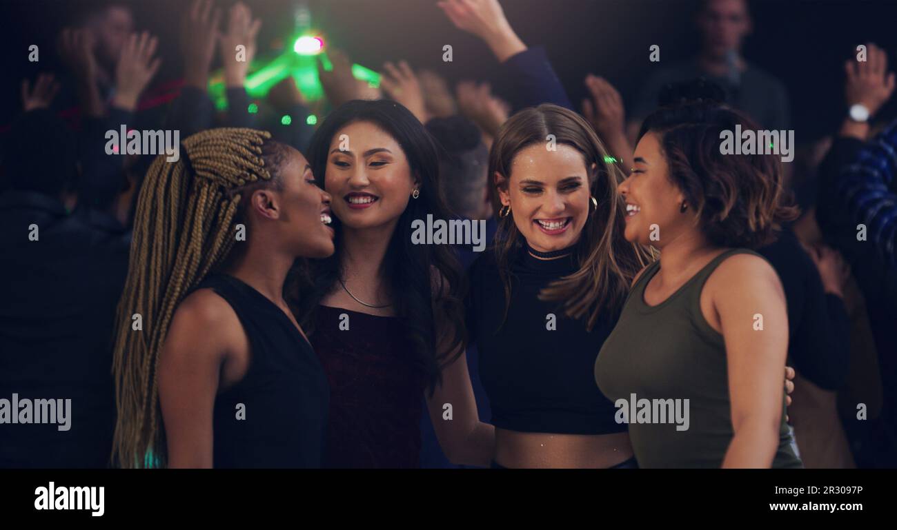 Dance, party and night with women in club for music, celebration and ...