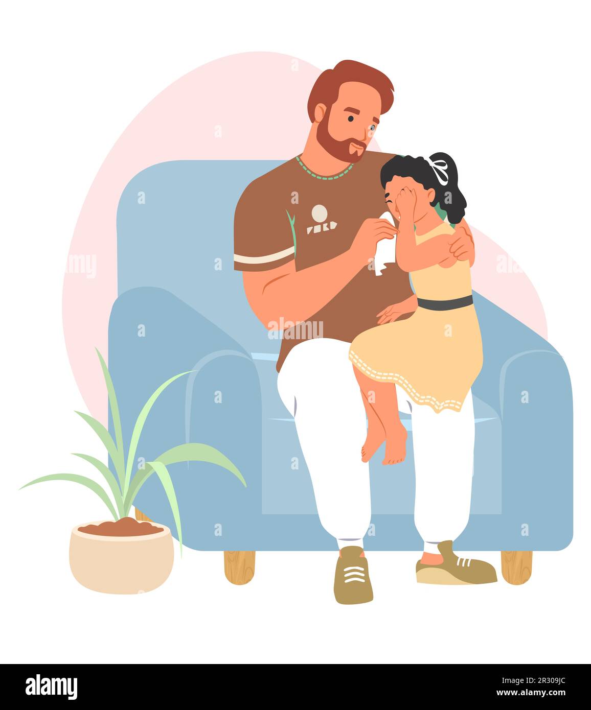 Loving father supporting crying daughter vector illustration Stock ...