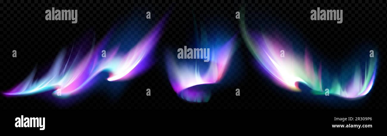 Realistic aurora effect isolated on transparent background. Vector illustration of colorful ...
