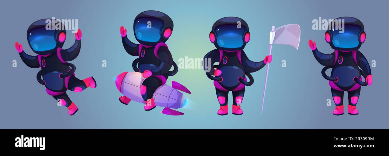 Set of cartoon astronauts in spacesuit, helmet isolated on background ...