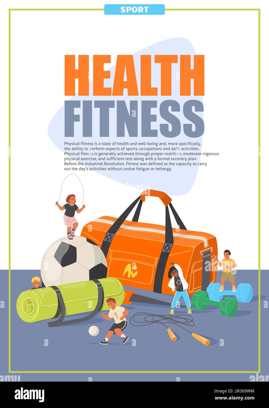 Health fitness poster or flyer template with happy children and sport ...