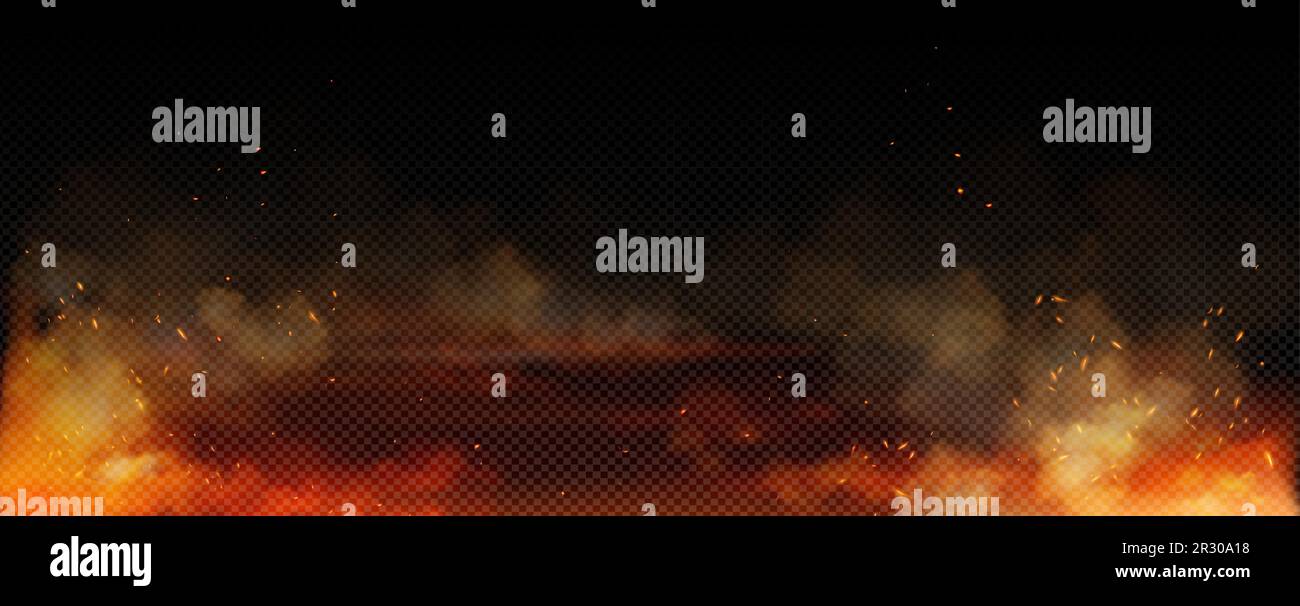 Fire spark overlay with smoke and flame background. Grill heat glow in ...