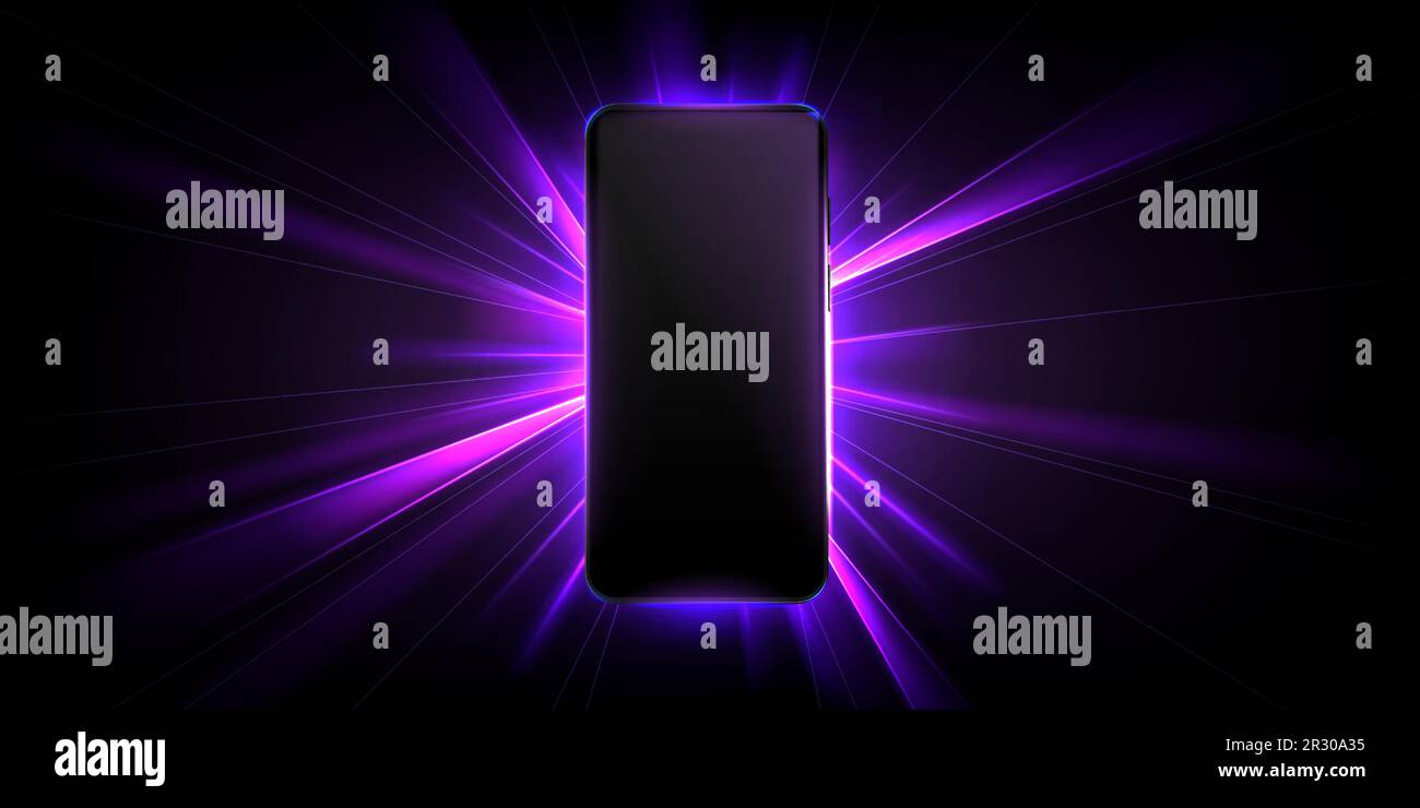3d mobile phone screen on light glow background. Smartphone futuristic ...