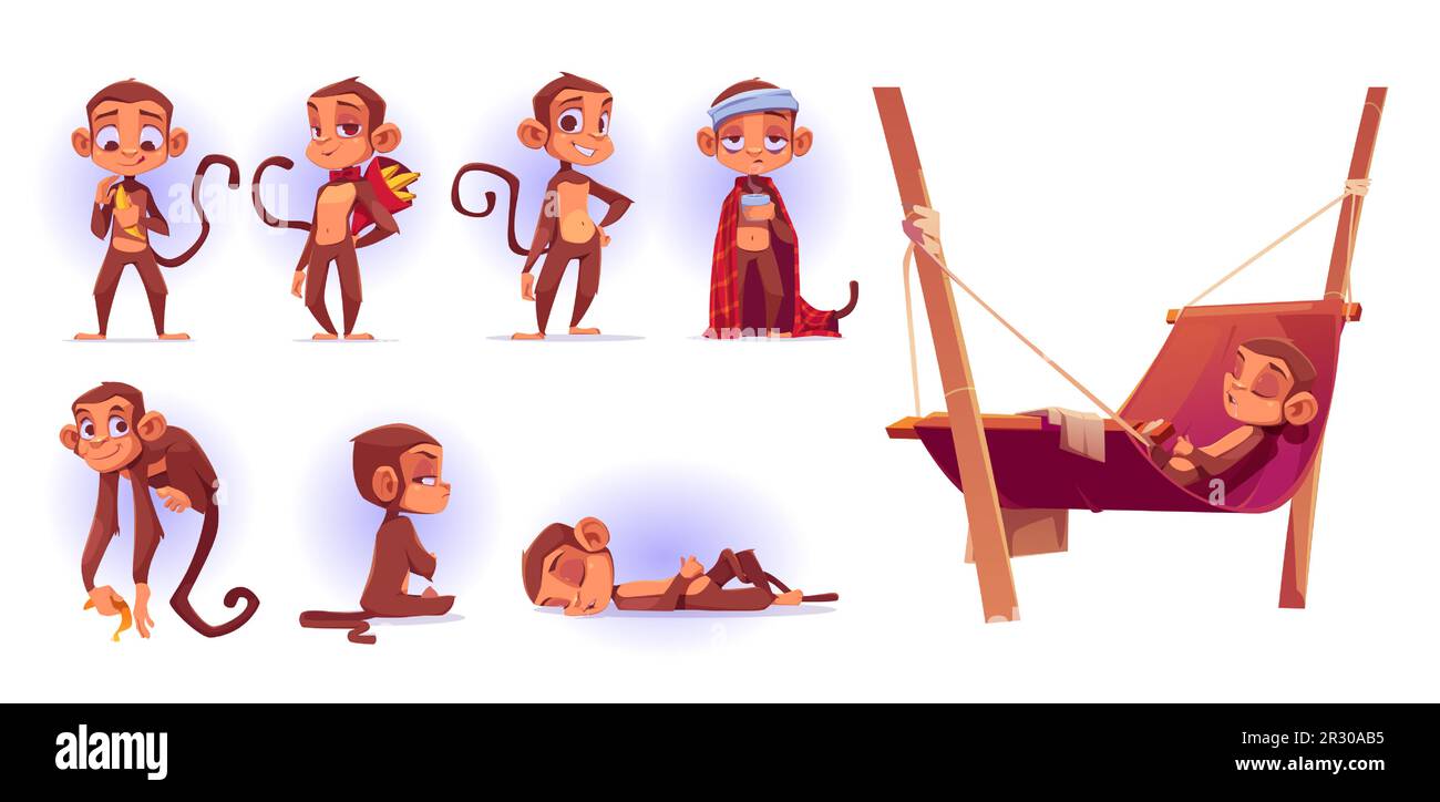 Cartoon set of cute monkeys isolated on white background. Vector ...