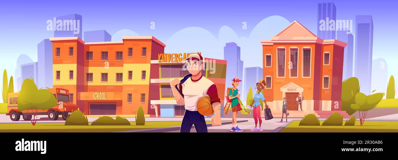 School building on town street vector background. City college and ...