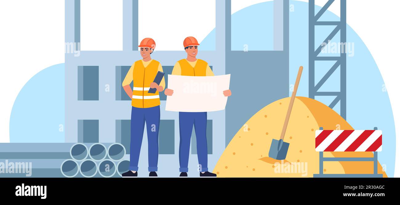 Construction workers, industrial technician builders over city ...