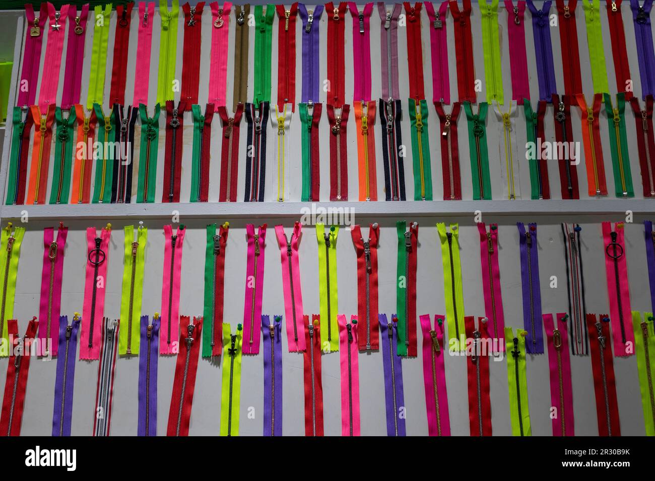 Colorful zipper collection on display at a stall of Bangladesh Denim ...