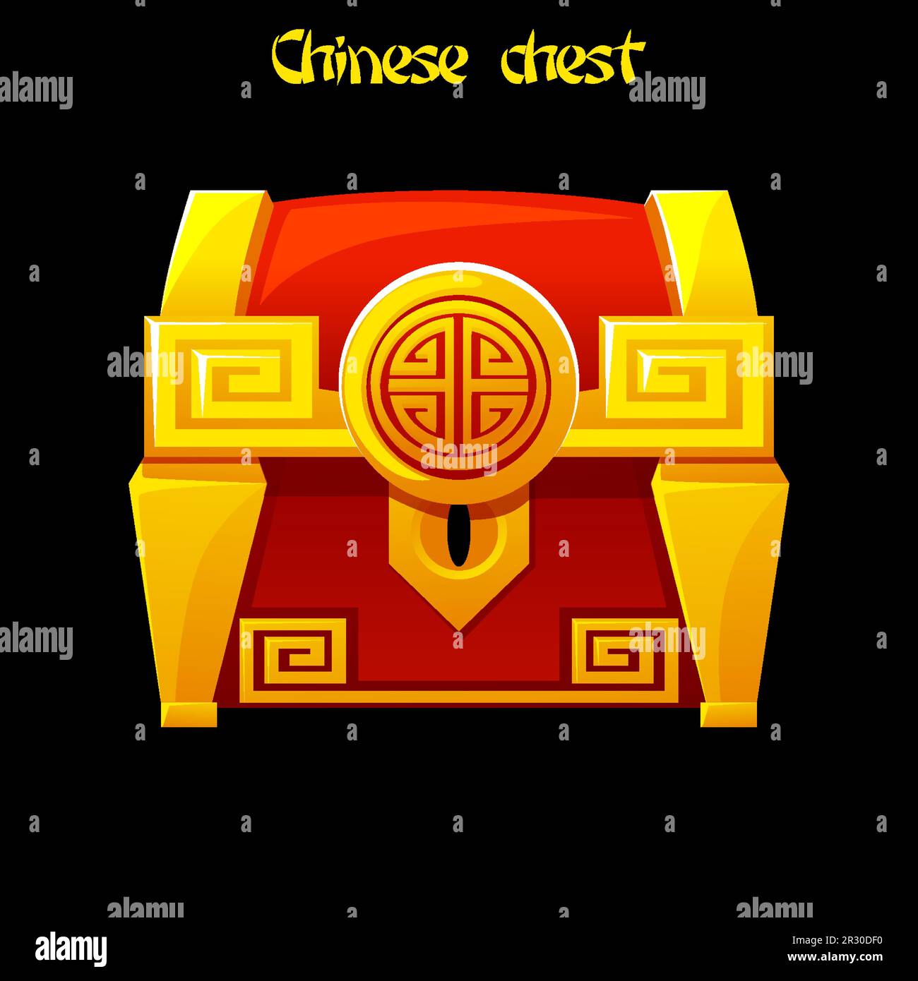 Chinese Treasure Chest For Game UI. Illustration of a cartoon closed ...