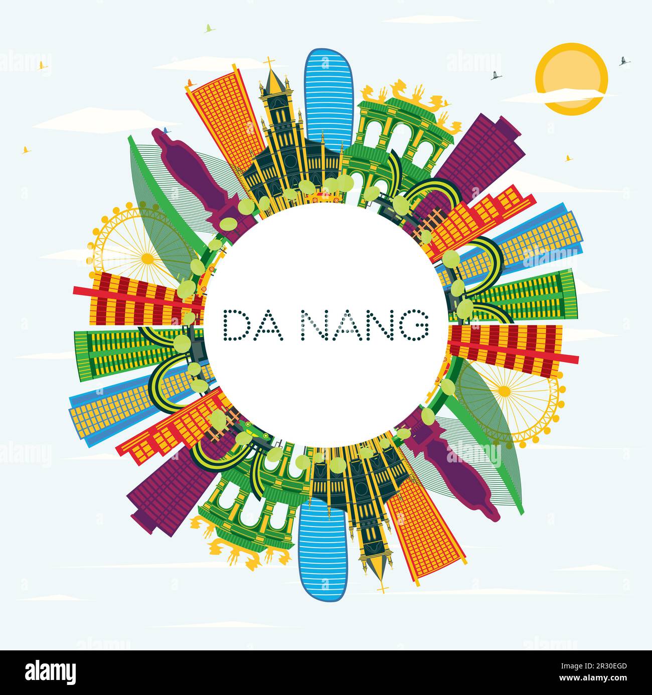 Da Nang Vietnam City Skyline with Color Buildings, Blue Sky and Copy ...