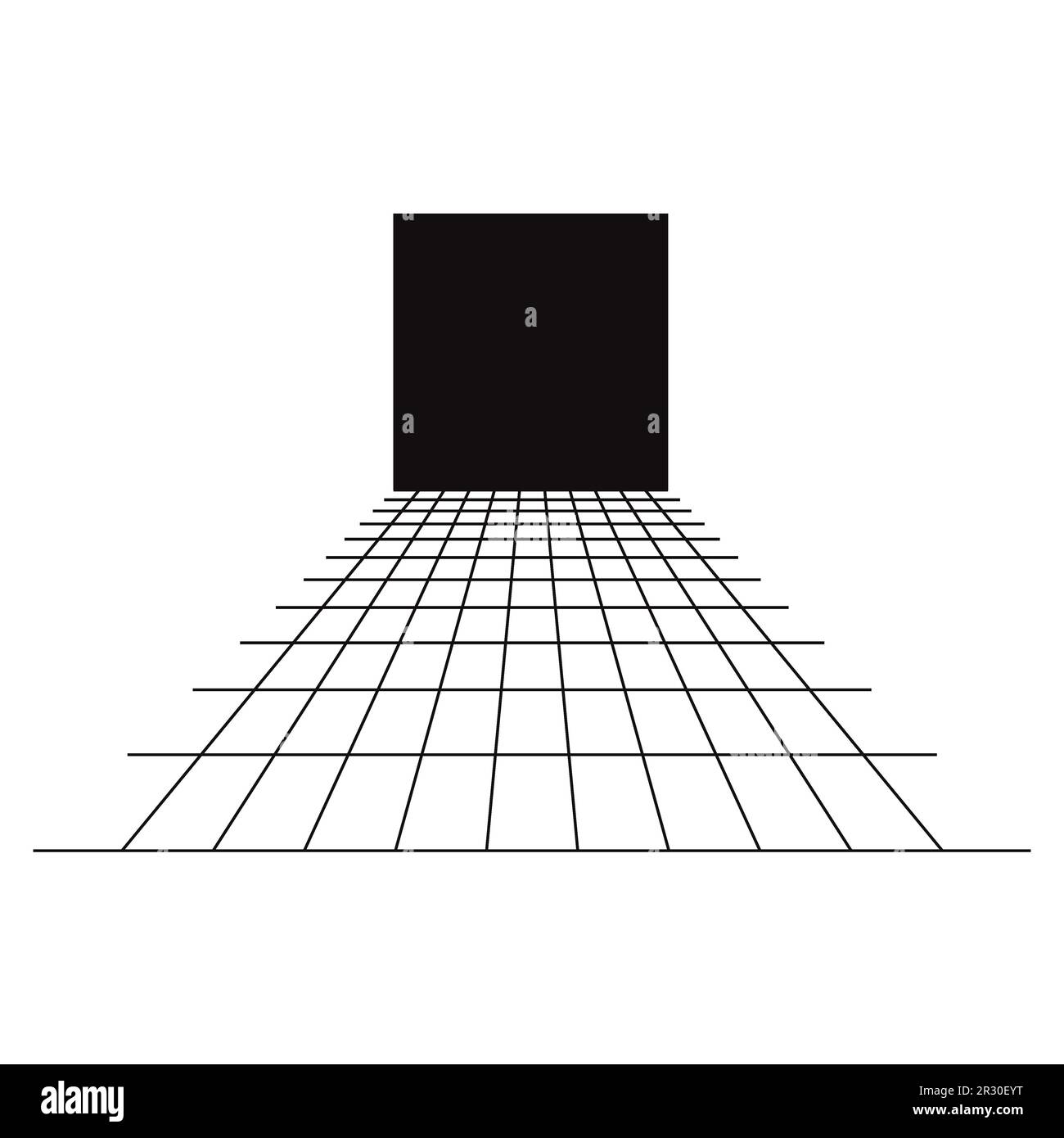 Cyber grid, retro punk perspective rectangular tunnel. Grid tunnel geometry on black background ...