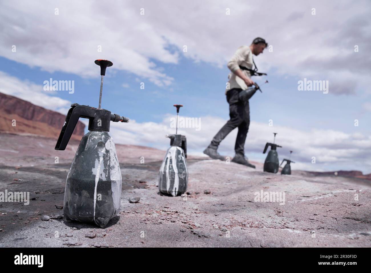 EDITORIAL USE ONLY Natural landscape artist David Popa creates a piece ...