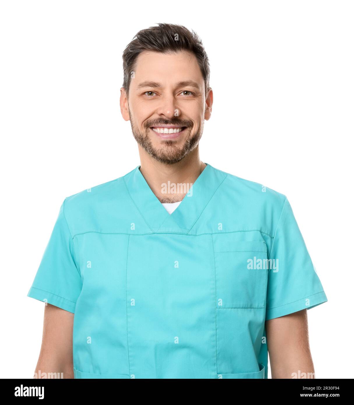 Doctor or medical assistant (male nurse) in uniform on white background ...