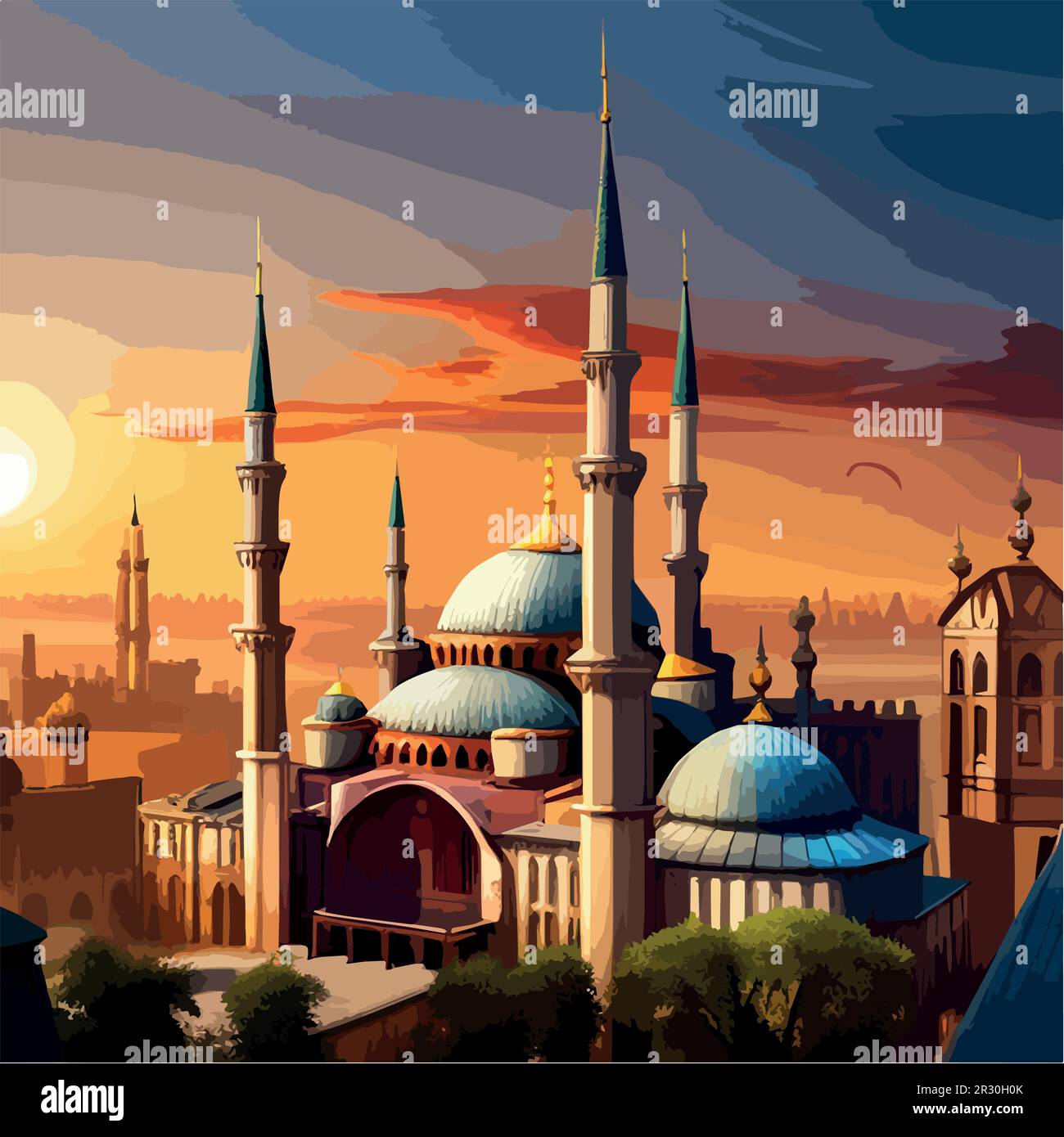 Beautiful view mosque at sunset islamic ramadan background design ...