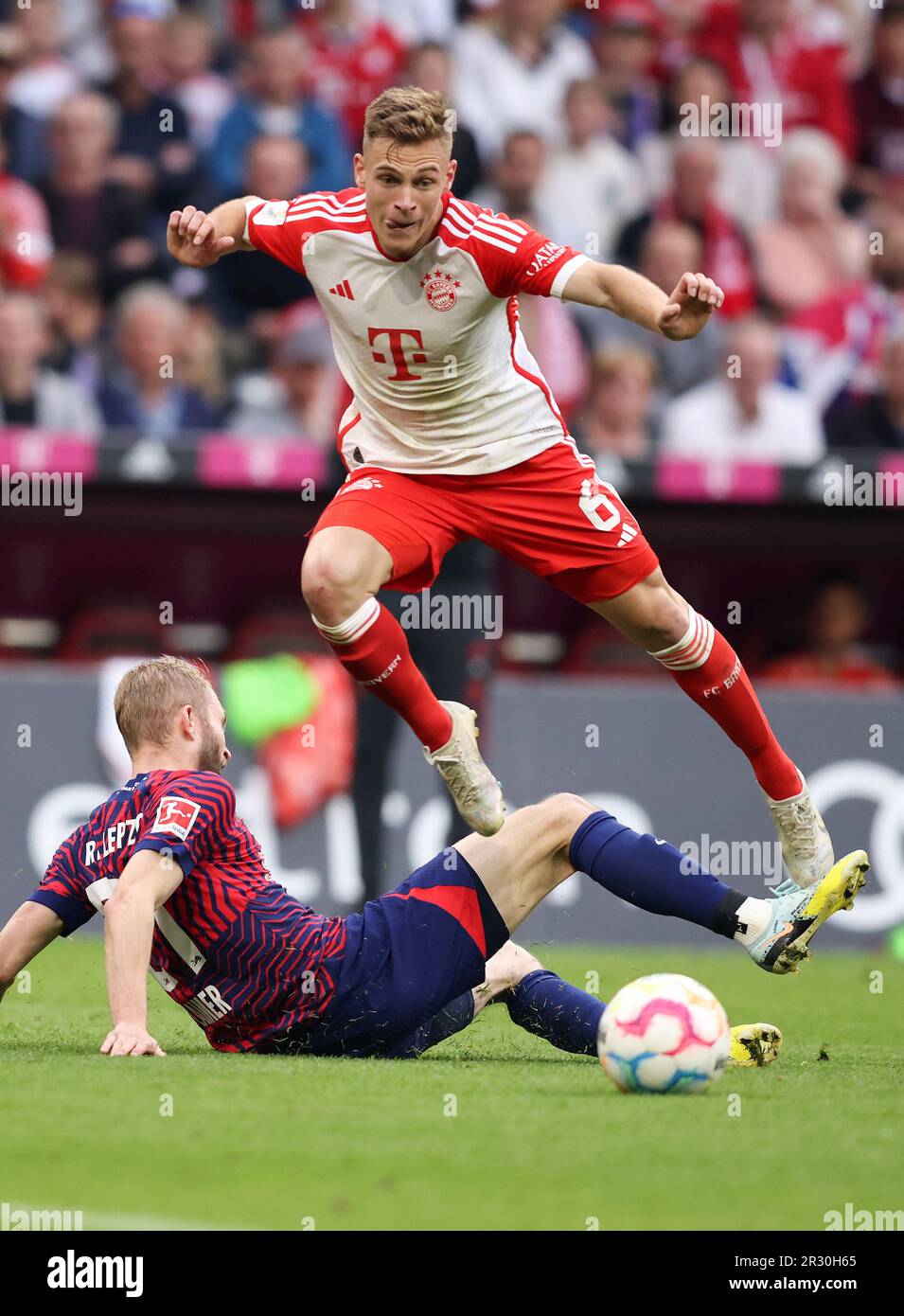 Joshua Kimmich of Bayern Muenchen Konrad Laimer of RB Leipzig FC Bayern ...