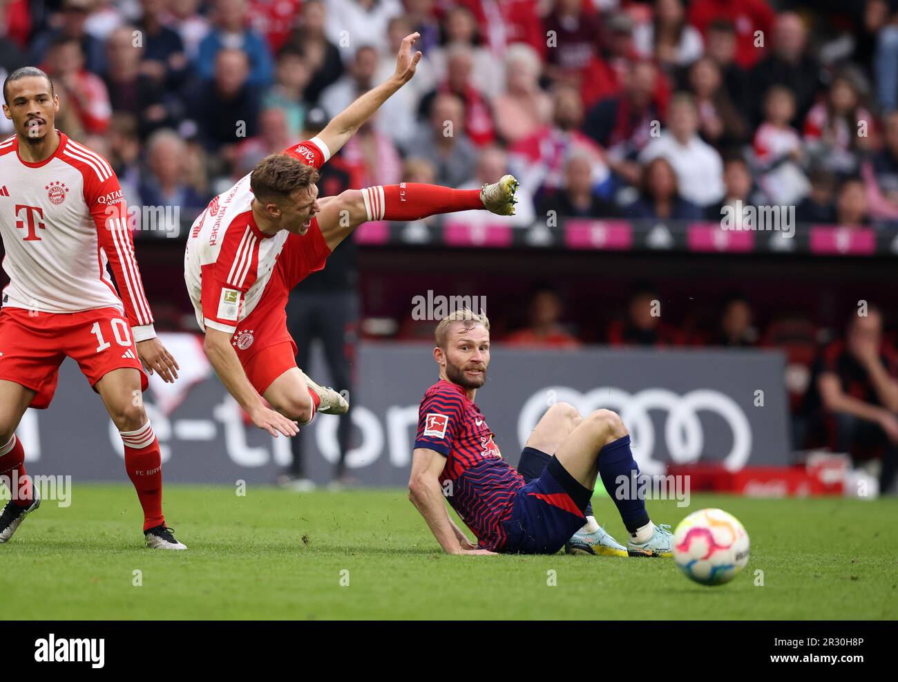 Joshua Kimmich of Bayern Muenchen Konrad Laimer of RB Leipzig FC Bayern ...
